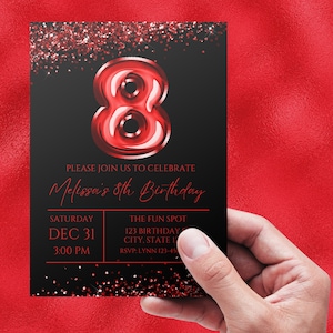 Editable 8th Birthday Invitation, Red and Black Invitation, Red 8 ...