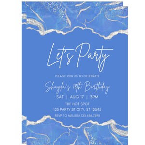 Editable Let's Party Invitation, Blue and Silver, Baby Blue, Any ...