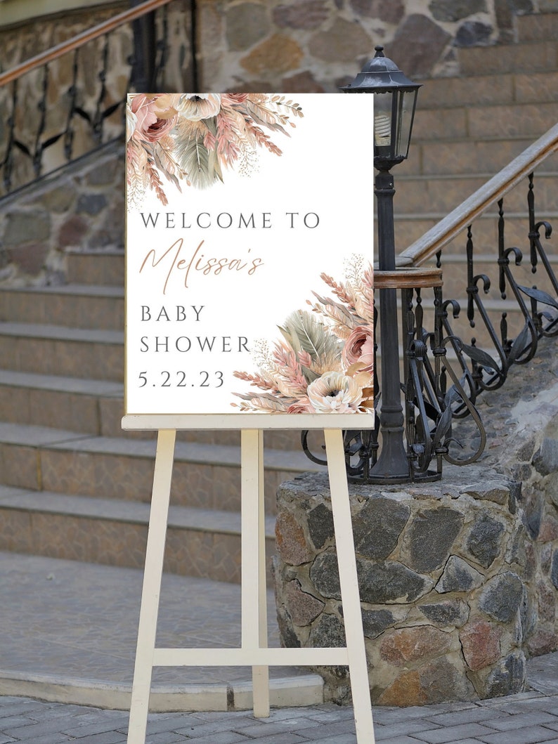 Editable Boho Baby Shower Welcome Sign Pampas Boho Floral - Etsy