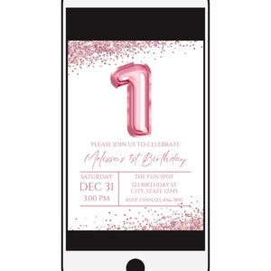 Editable 1st Birthday Invitation, Pink and White Invitation, Pink 1 ...