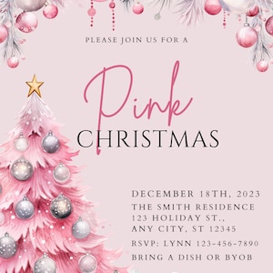 Editable Pink Christmas Party Invitation, Holiday Party, Girls Night ...