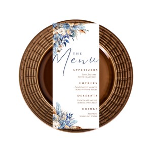 Editable Menu Card Template With Blue Boho Florals for Birthdays ...