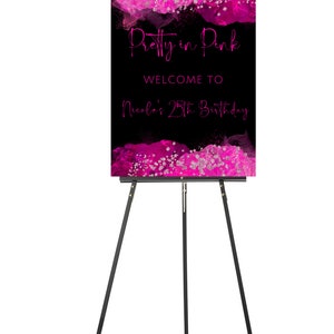 Editable Pretty in Pink Birthday Welcome Sign, Pink Glam, Pink and ...