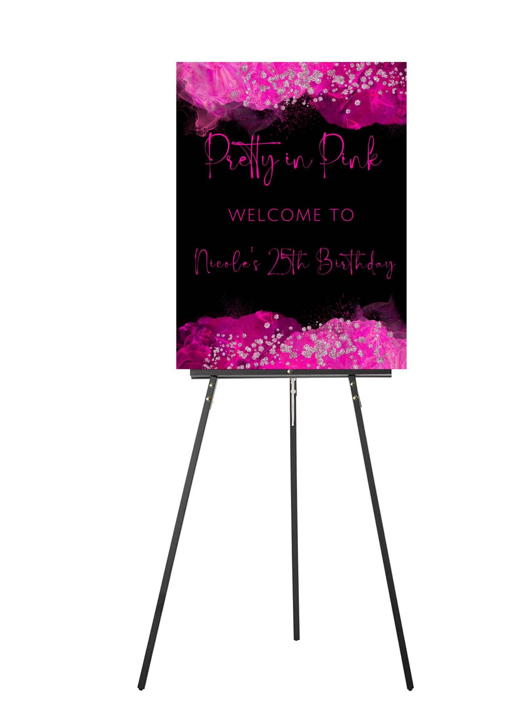Editable Pretty in Pink Birthday Welcome Sign, Pink Glam, Pink and ...