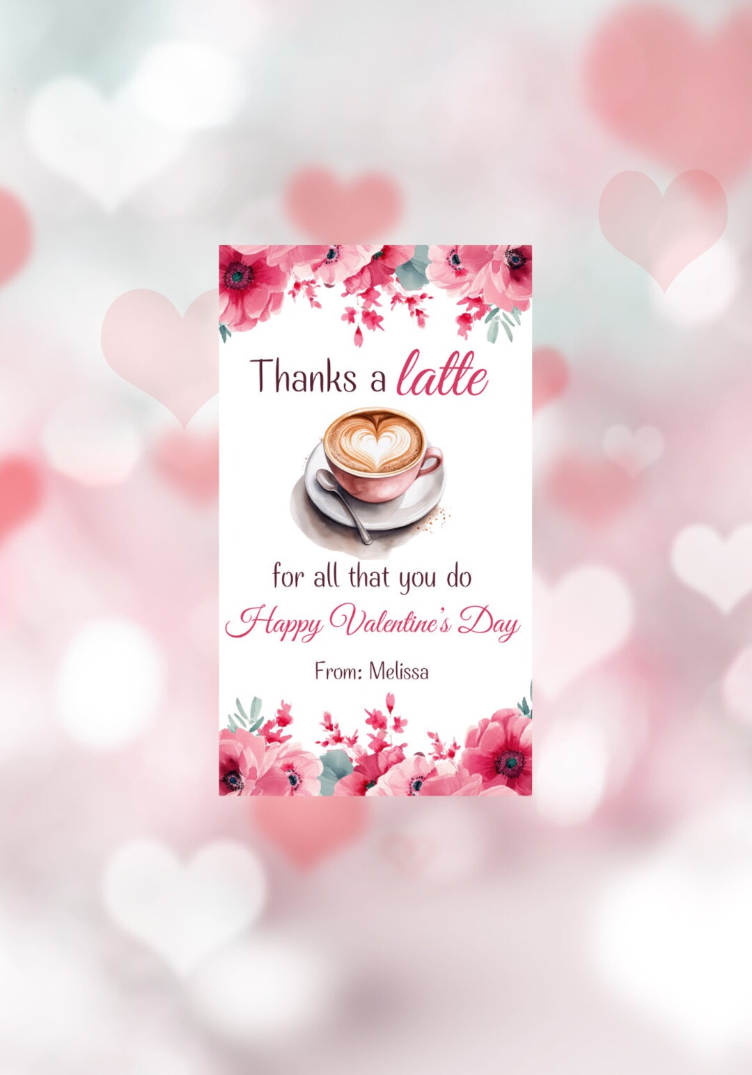 Editable Thanks a Latte Valentines Gift Tag Appreciation Tag, Favor Tag ...