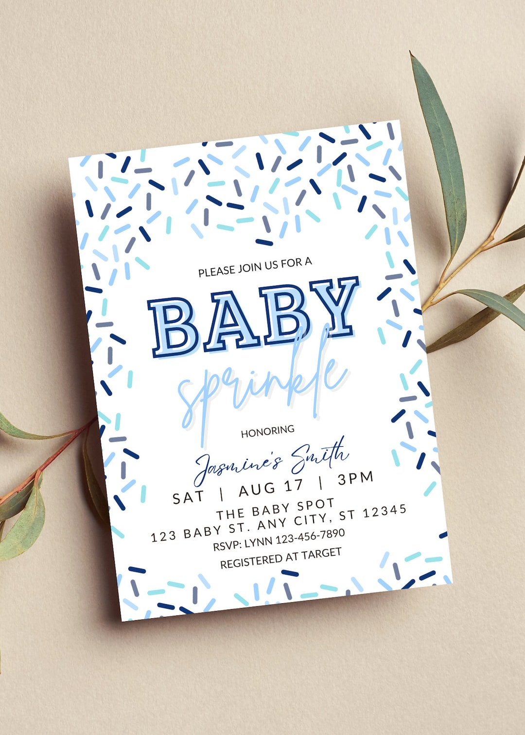 Editable Baby Sprinkle Invitation, Boy, Blue, Printable or Digital ...