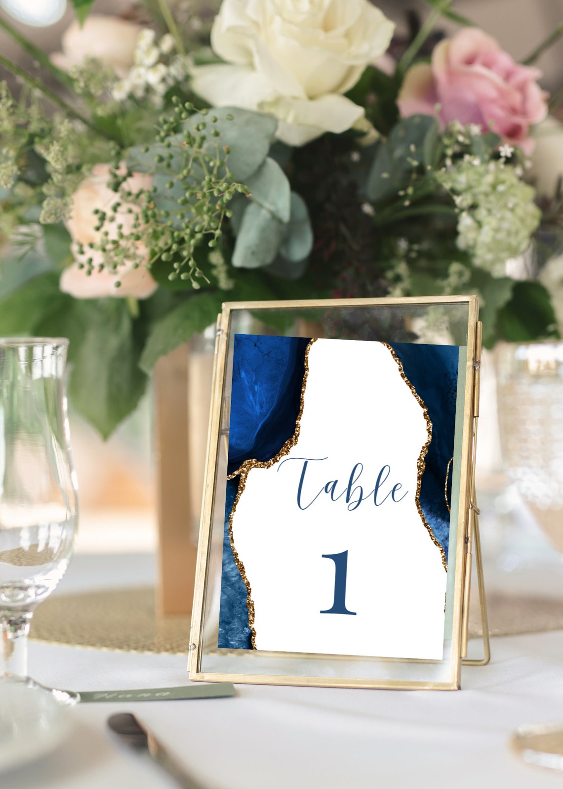 Printable Table Numbers Blue White and Gold Table Numbers - Etsy
