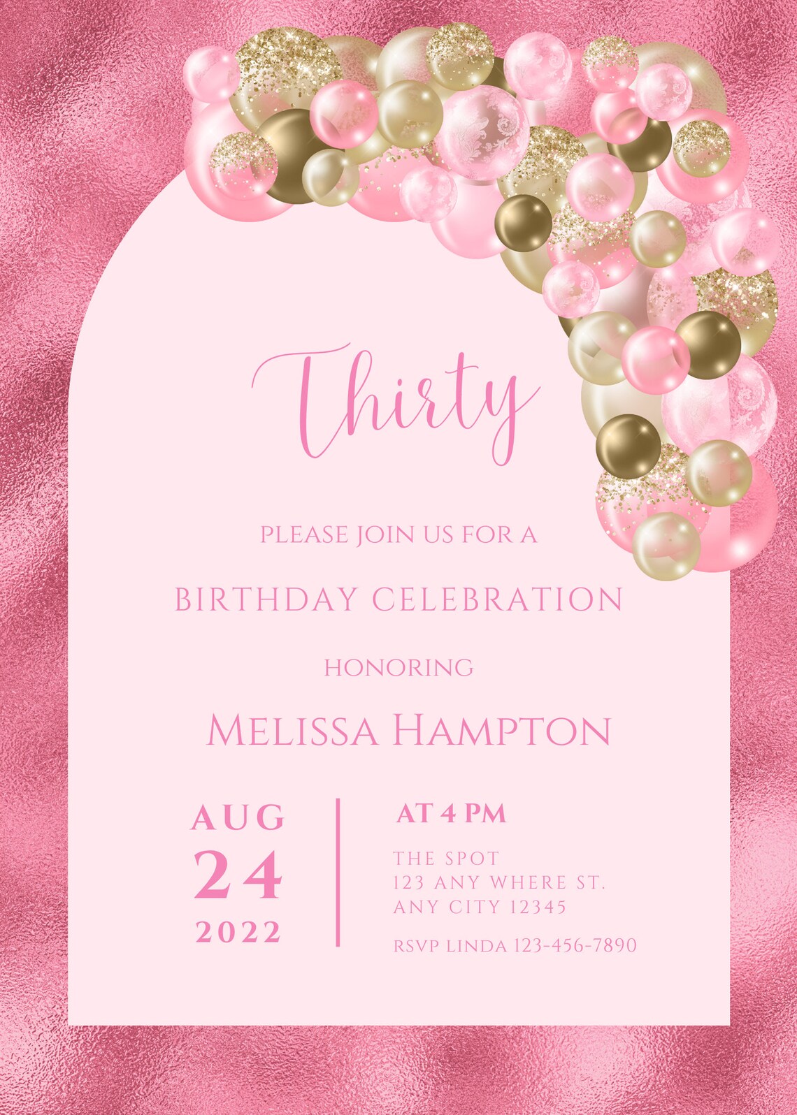 Editable Pink and Gold Birthday Invitation Pink and Gold - Etsy