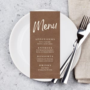 Editable Menu Card Template, Brown Leather, Men Birthday, Dinner Menu ...