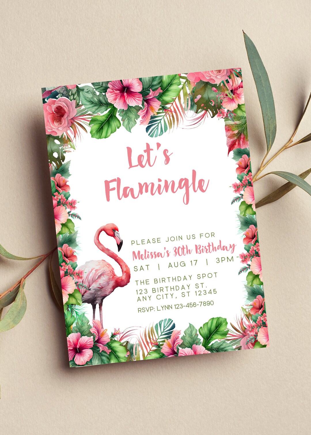Flamingo Party Invitation, Editable Tropical Birthday Invite, Summer ...