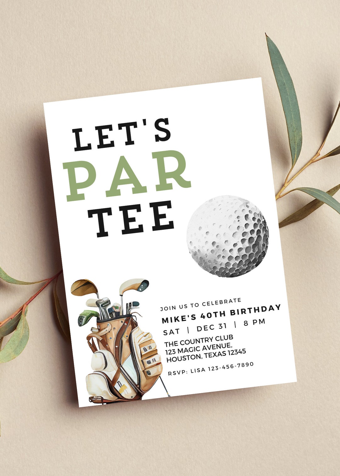 Editable Golf Birthday Invitation, Let's Par Tee, Golf Birthday Invite, Golf Party, Printable or ...