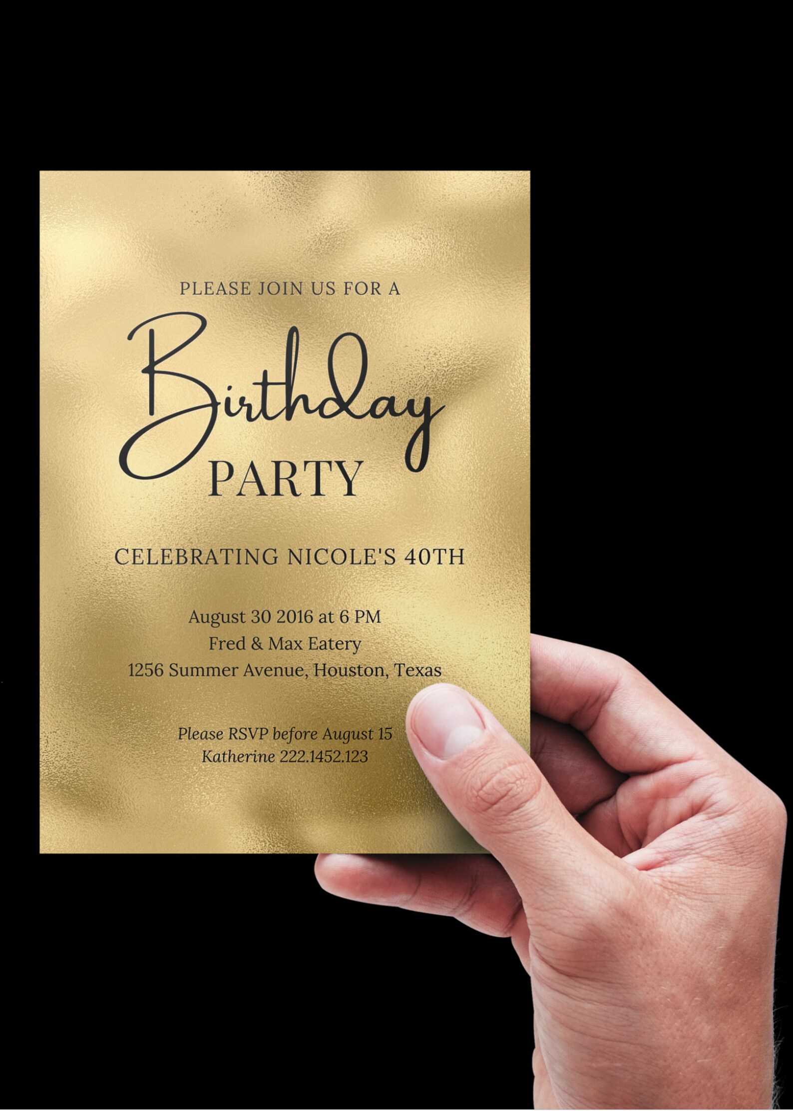 Gold Birthday Invitation Editable Black and Gold Invite | Etsy