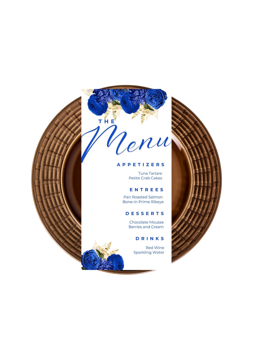 Royal Blue Floral Menu Card, Editable Dinner Table Menu (digital ...