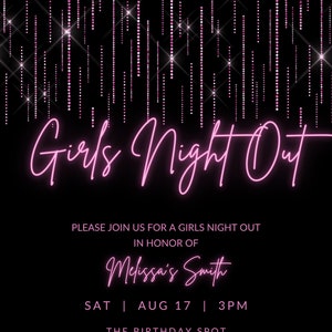Editable Girls Night Out Invitation Template, Pink Neon Printable Party ...