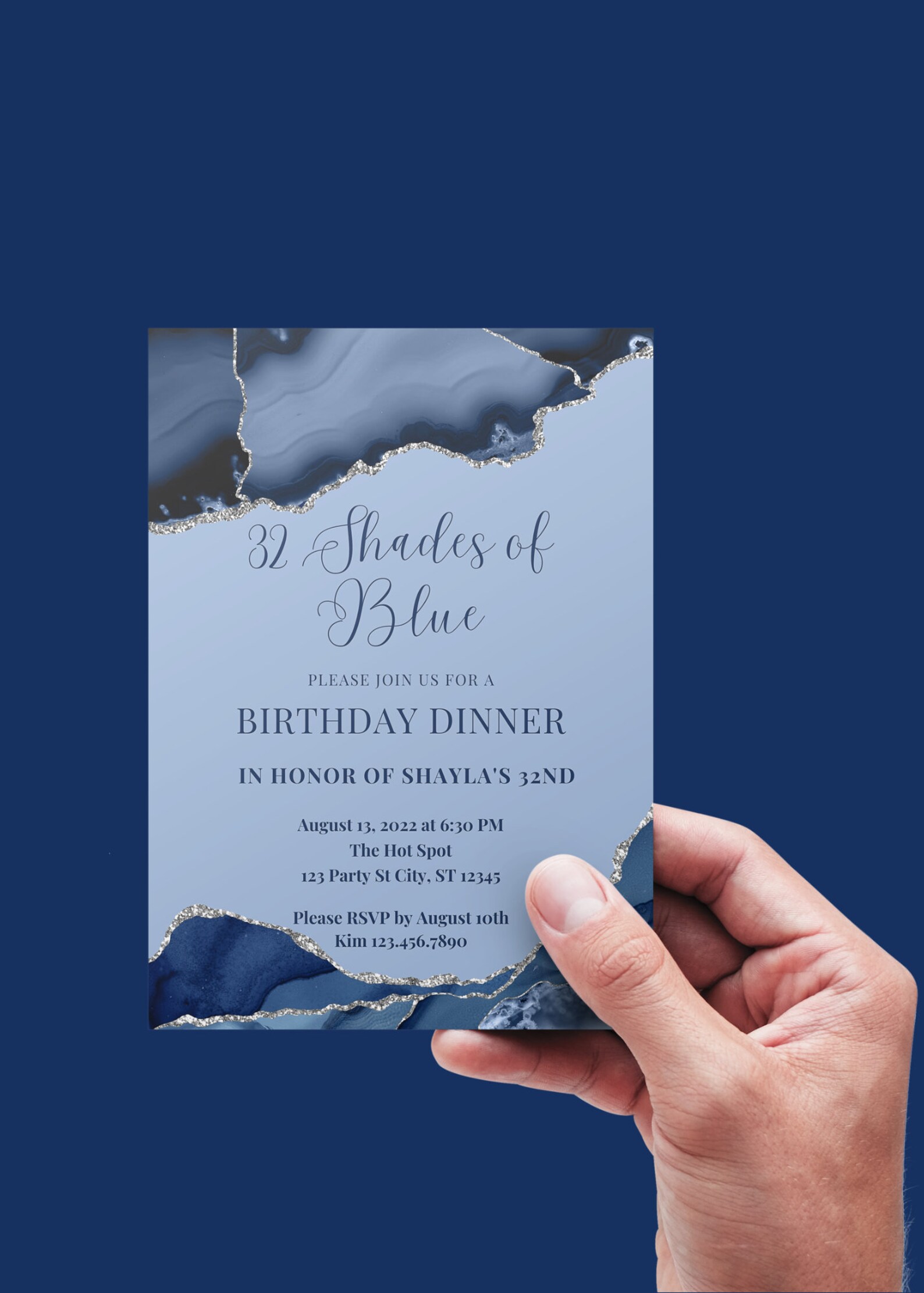 Editable Shades of Blue Invitation Blue Birthday Dinner - Etsy