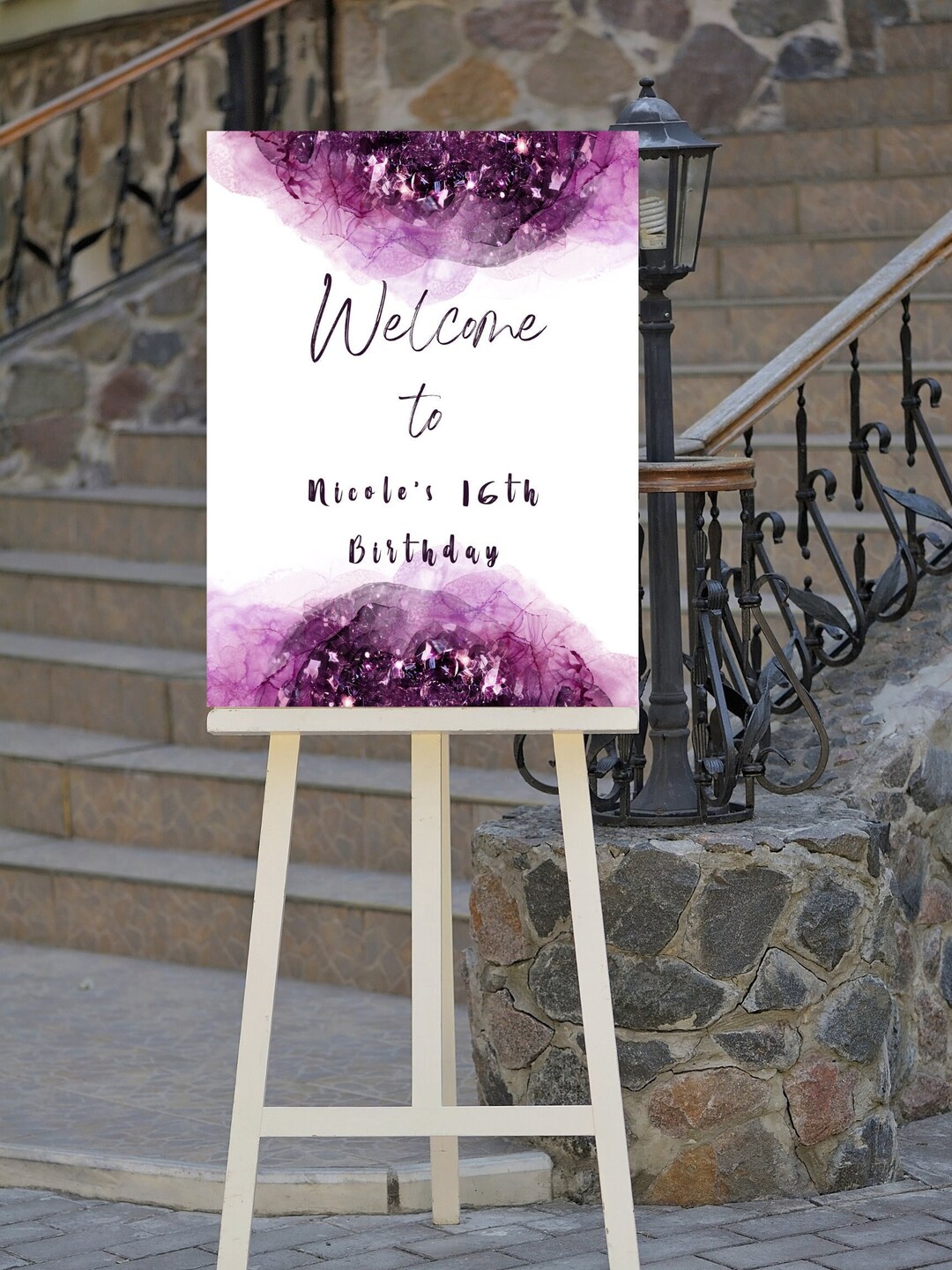 Editable Purple and White Birthday Welcome Sign, Watercolor, Welcome to ...