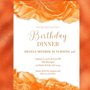 Editable Orange and White Birthday Invitation, Orange Agate, Birthday ...