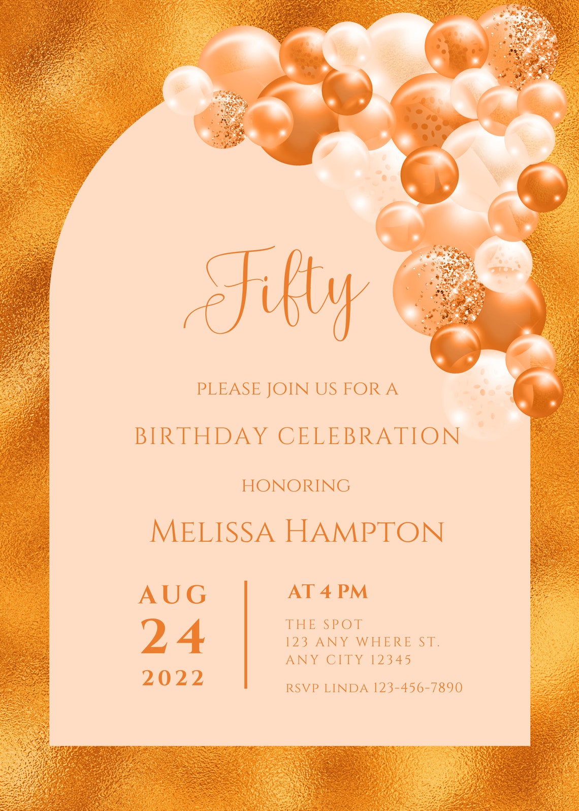 Editable Orange Birthday Invitation Orange Balloon Arch - Etsy