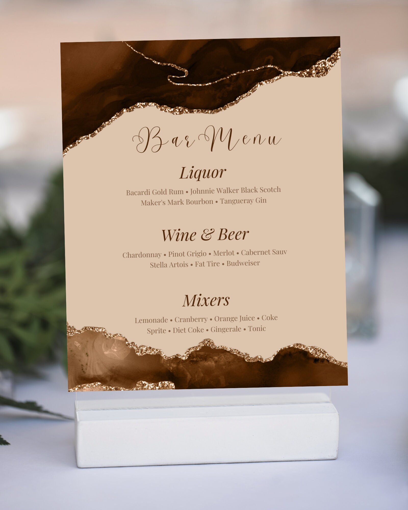 Editable Brown and Gold Bar Menu Card Template Full Size - Etsy