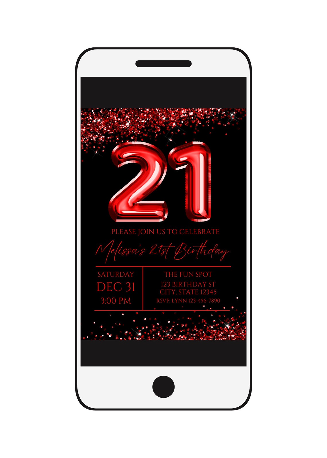 Editable 21st Birthday Invitation, Red and Black Invitation, Red 21 ...