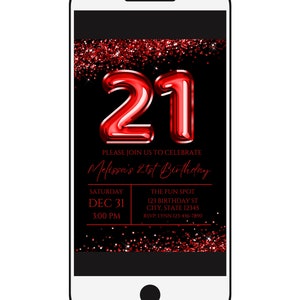 Editable 21st Birthday Invitation, Red and Black Invitation, Red 21 ...