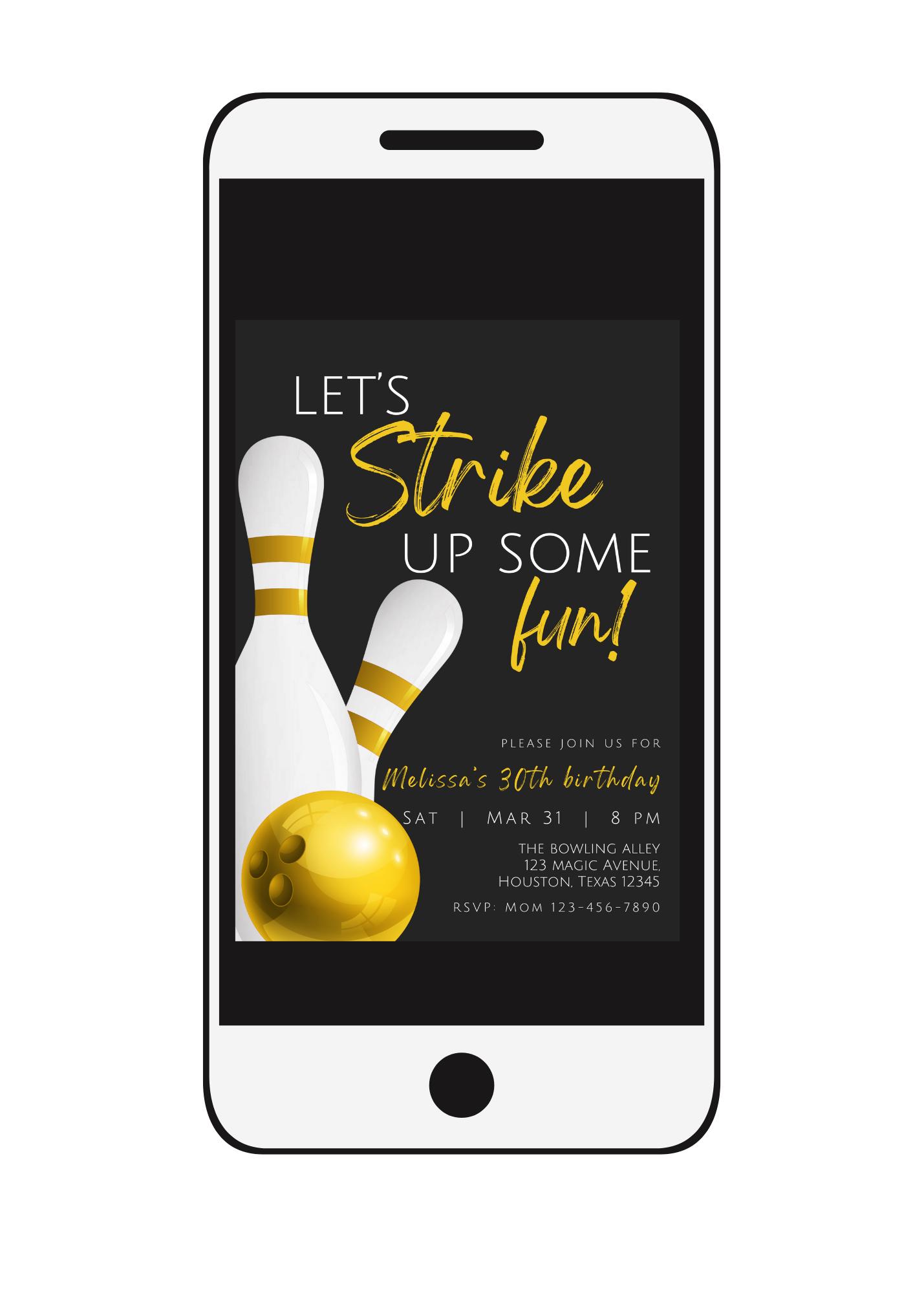Editable Bowling Invitation, Let's Strike up Some Fun, Birthday Bowling ...