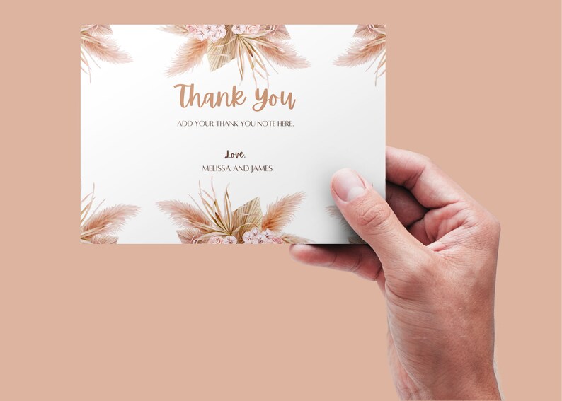 Printable Thank You Card Editable Boho Thank You Note Pampas - Etsy