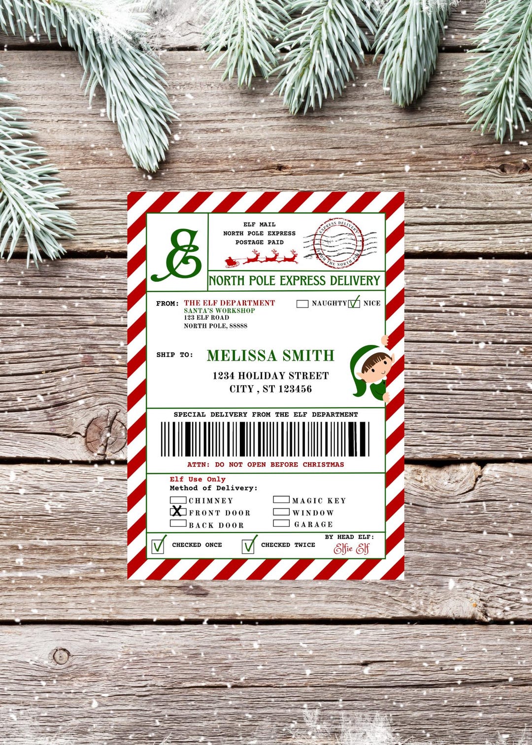Editable Santa Shipping Label Elf Mail, North Pole Express Label ...