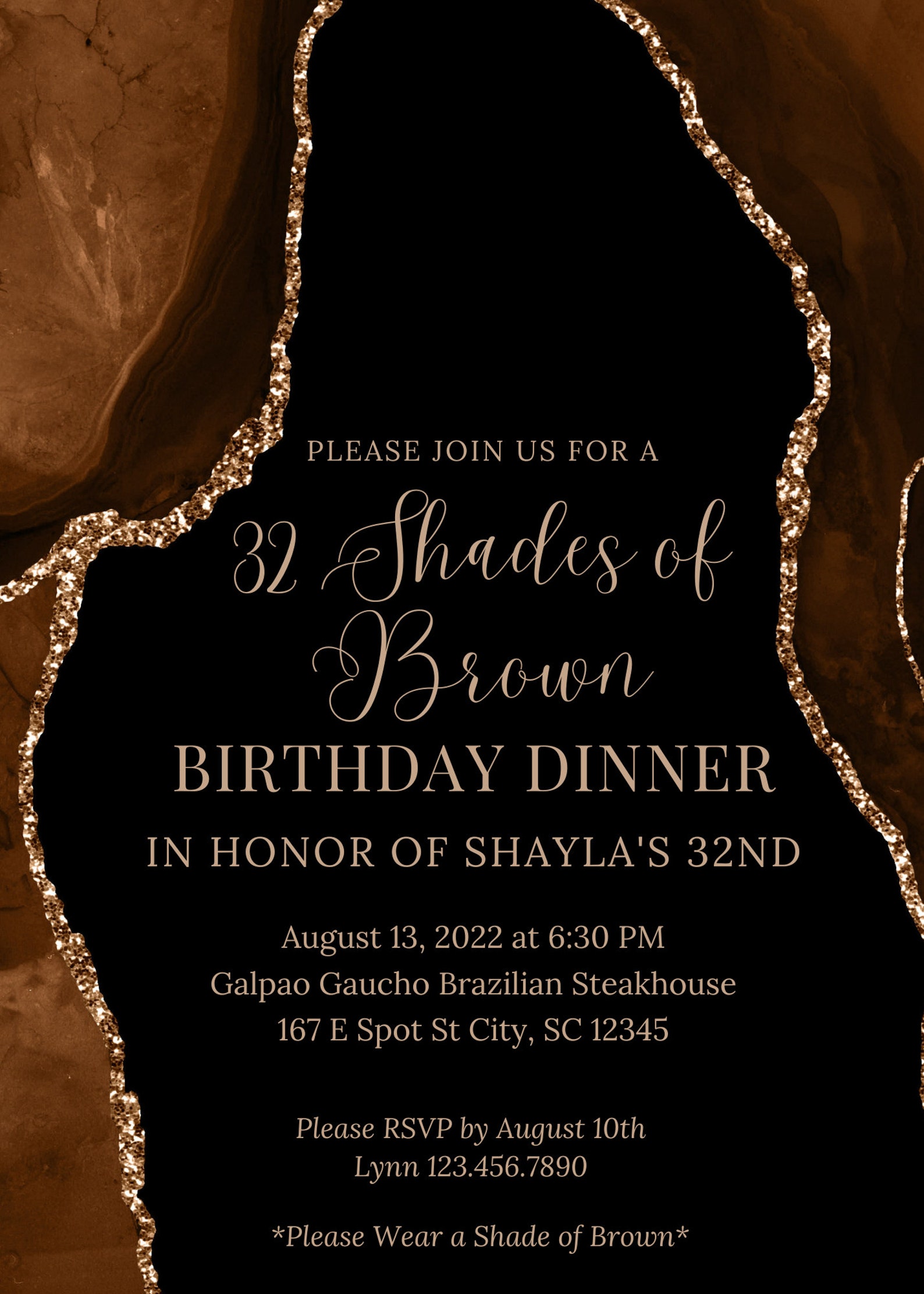 Editable Shades of Brown Birthday Dinner Invitation, Shades of Melanin ...