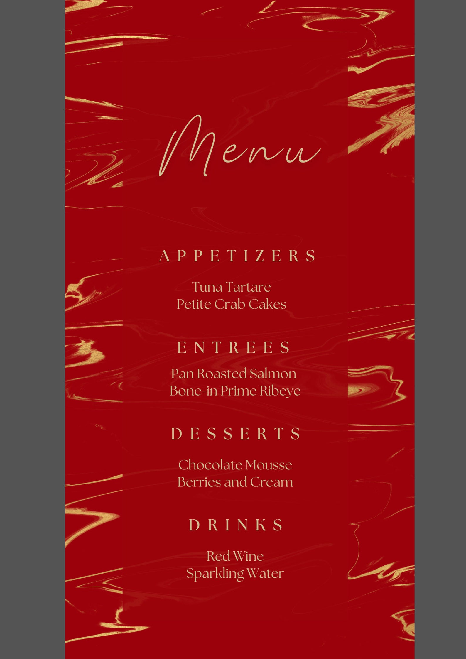 Editable Red and Gold Menu Card Template Marble Design - Etsy