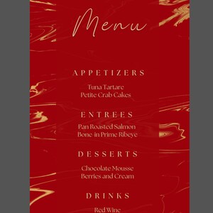 Editable Red and Gold Menu Card Template, Marble Design, Luxury, Menu ...