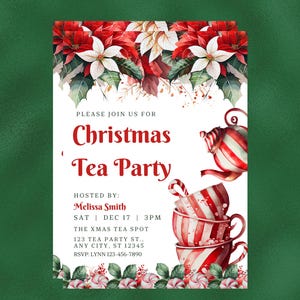 Editable Christmas Tea Party Invitation Printable or Digital Invitation ...