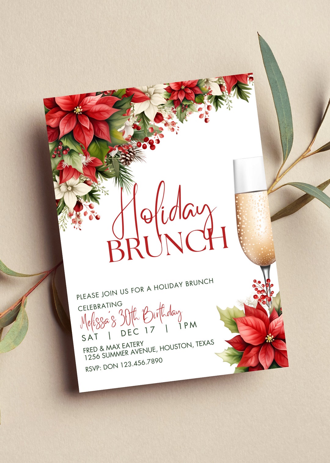 Editable Christmas Brunch Invitation, Christmas Cocktails, Holiday ...