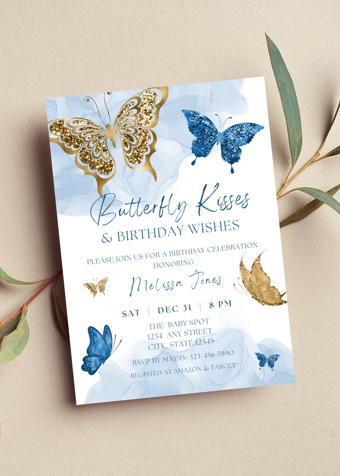 Editable Butterfly Birthday Invitation, Butterfly Kisses and Birthday ...