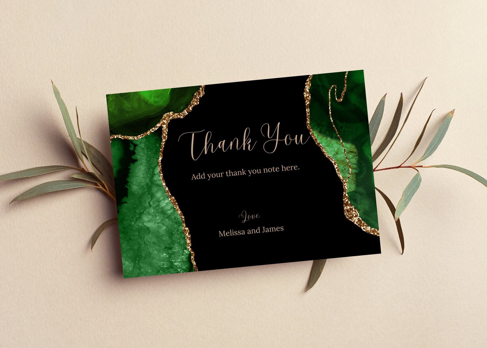 Printable Thank You Card Editable Green and Gold Thank You - Etsy