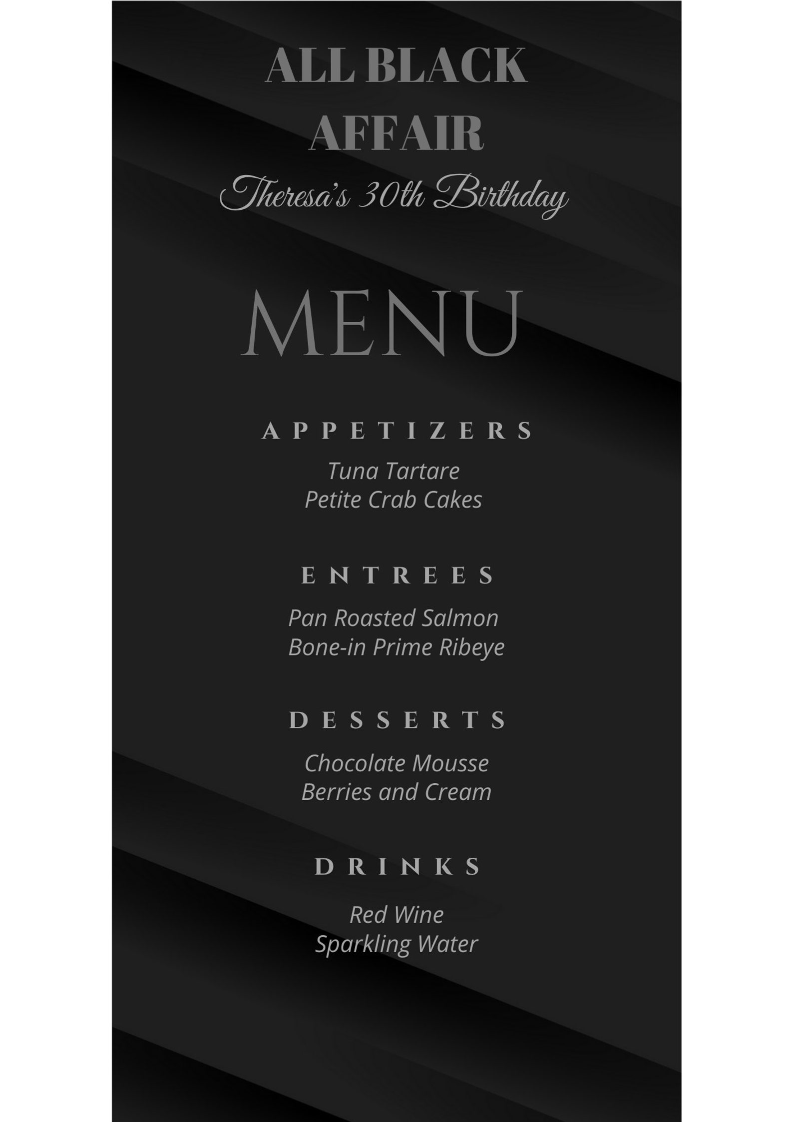 All Black Affair Menu Card Template Birthday Dinner Menu - Etsy
