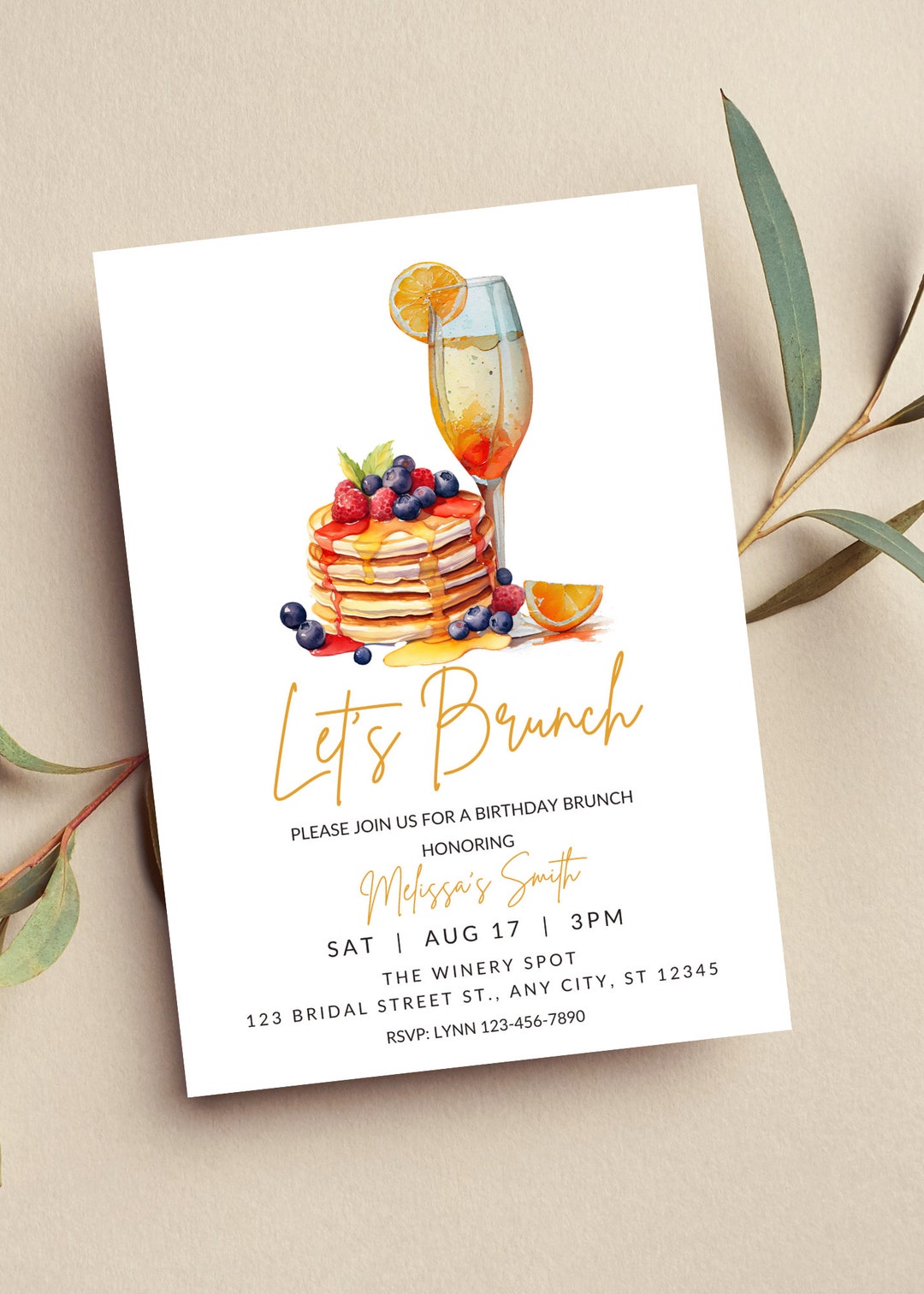 Editable Brunch Invitation, Brunch and Bubbly, Birthday Brunch, Sunday ...
