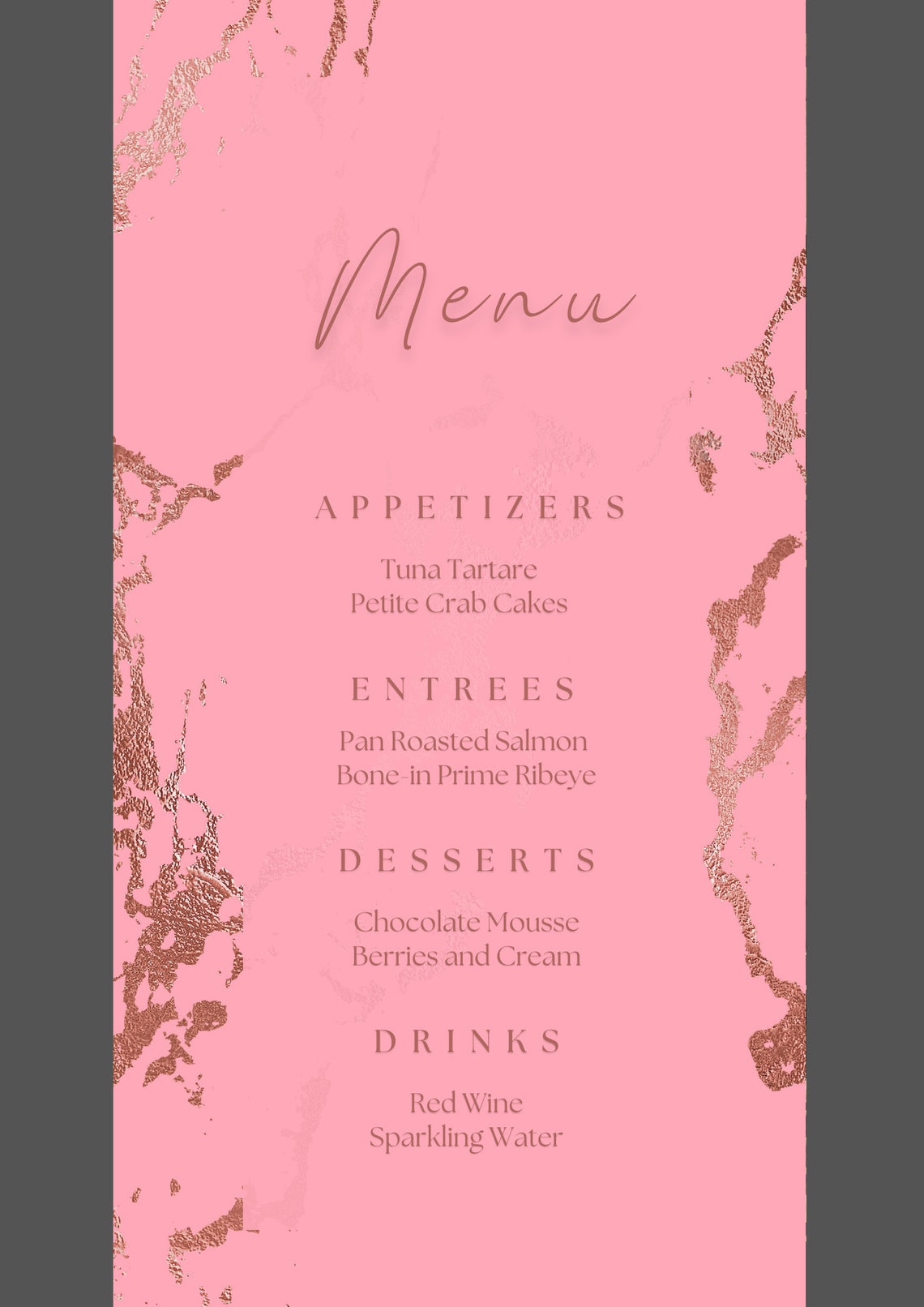Editable Pink Menu Card Template Marble Design Luxury Menu - Etsy
