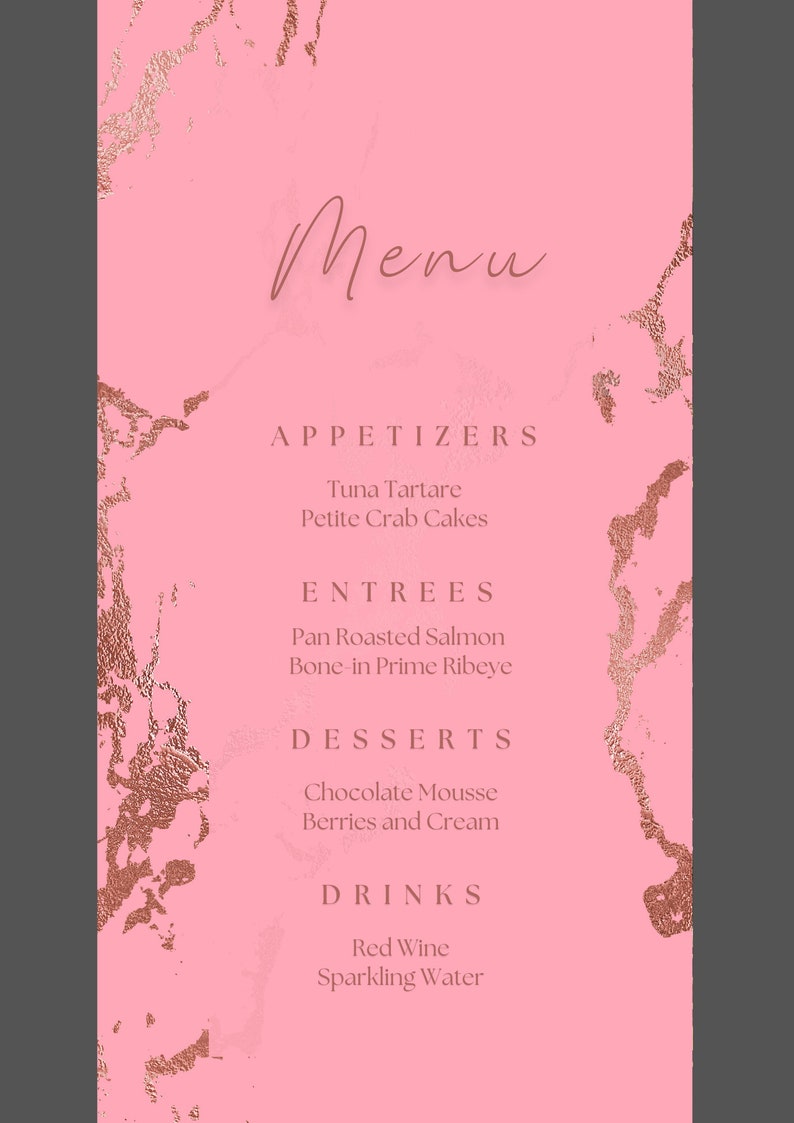 Editable Pink Menu Card Template Marble Design Luxury Menu - Etsy