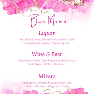 Editable Pink and Gold Bar Menu Card Template, Full Size Menu, Table ...