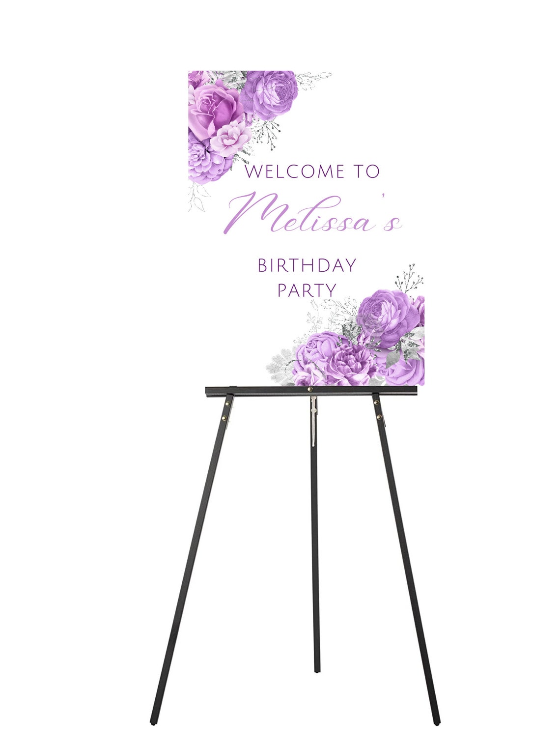 Editable Lavender and Silver Birthday Welcome Sign Floral - Etsy