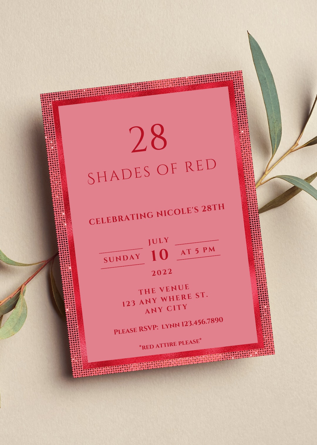 Editable Shades of Red Invitation, Red Birthday Invitation, Print or ...