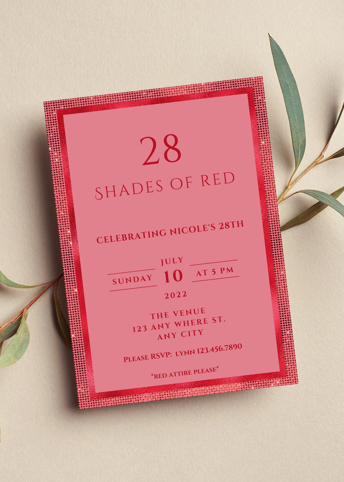 Editable Shades of Red Invitation Red Birthday Invitation - Etsy