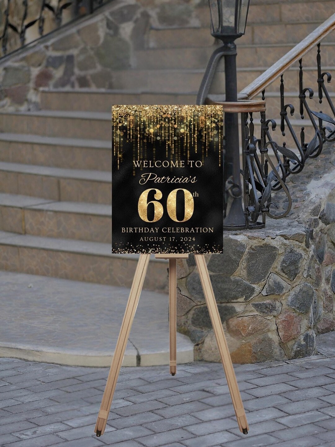 Editable Birthday Welcome Sign, Black and Gold, Any Age, Printable ...