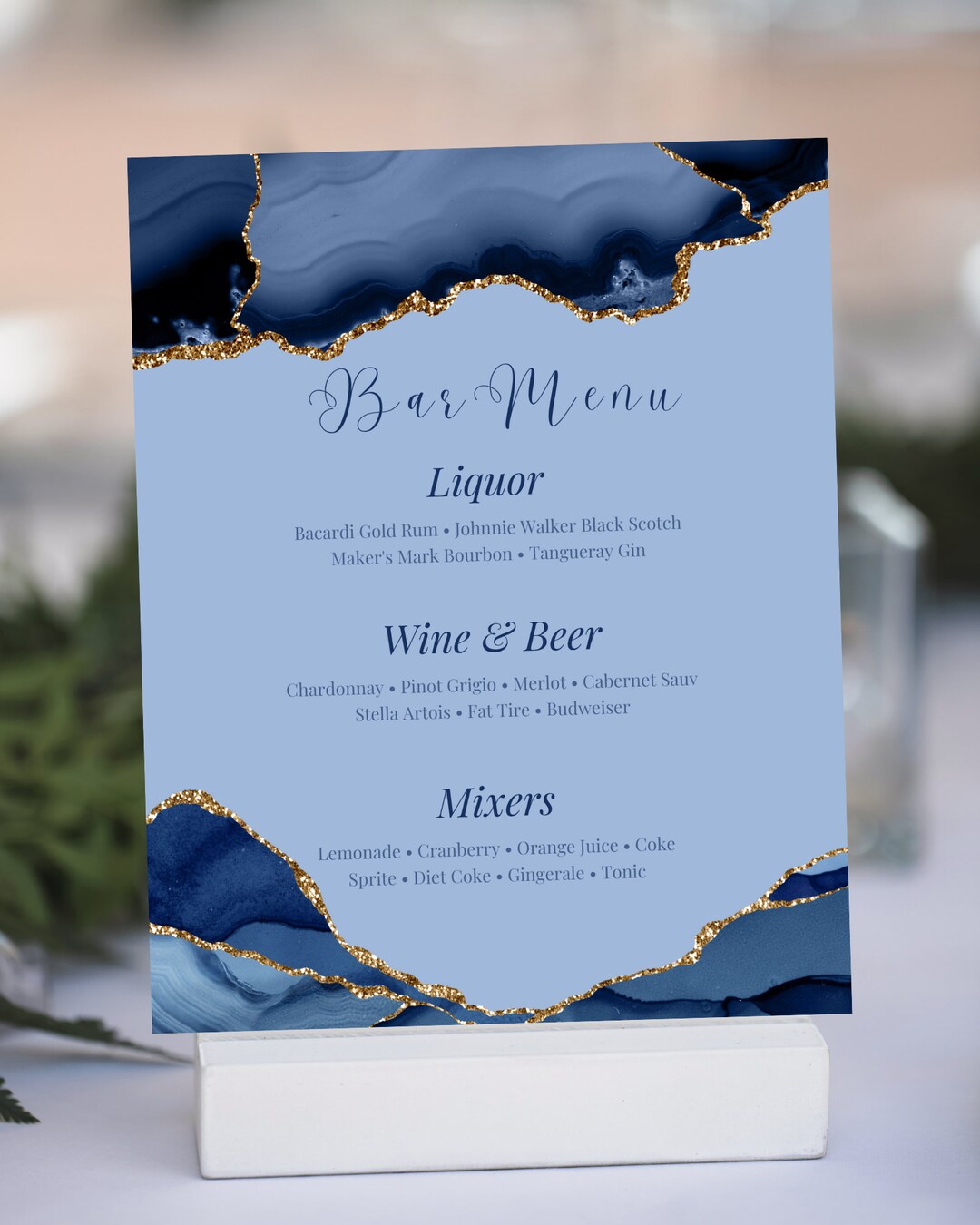 Editable Blue and Gold Bar Menu Cards Template, Full Size Menu, Table ...
