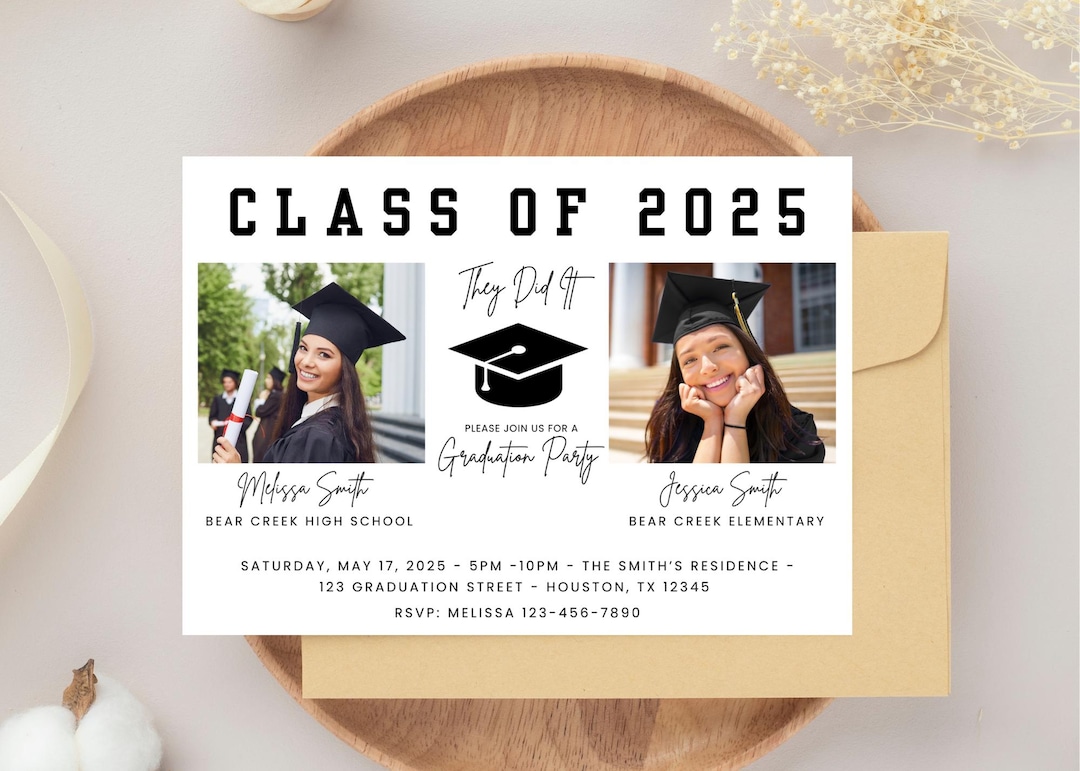 Editable Double Graduation Invitation With Photo, Joint Graduation ...