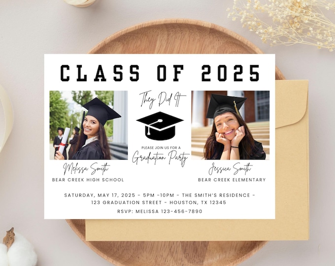 Twins Graduation Announcements, Custom Design, Grad Party, Invite ...