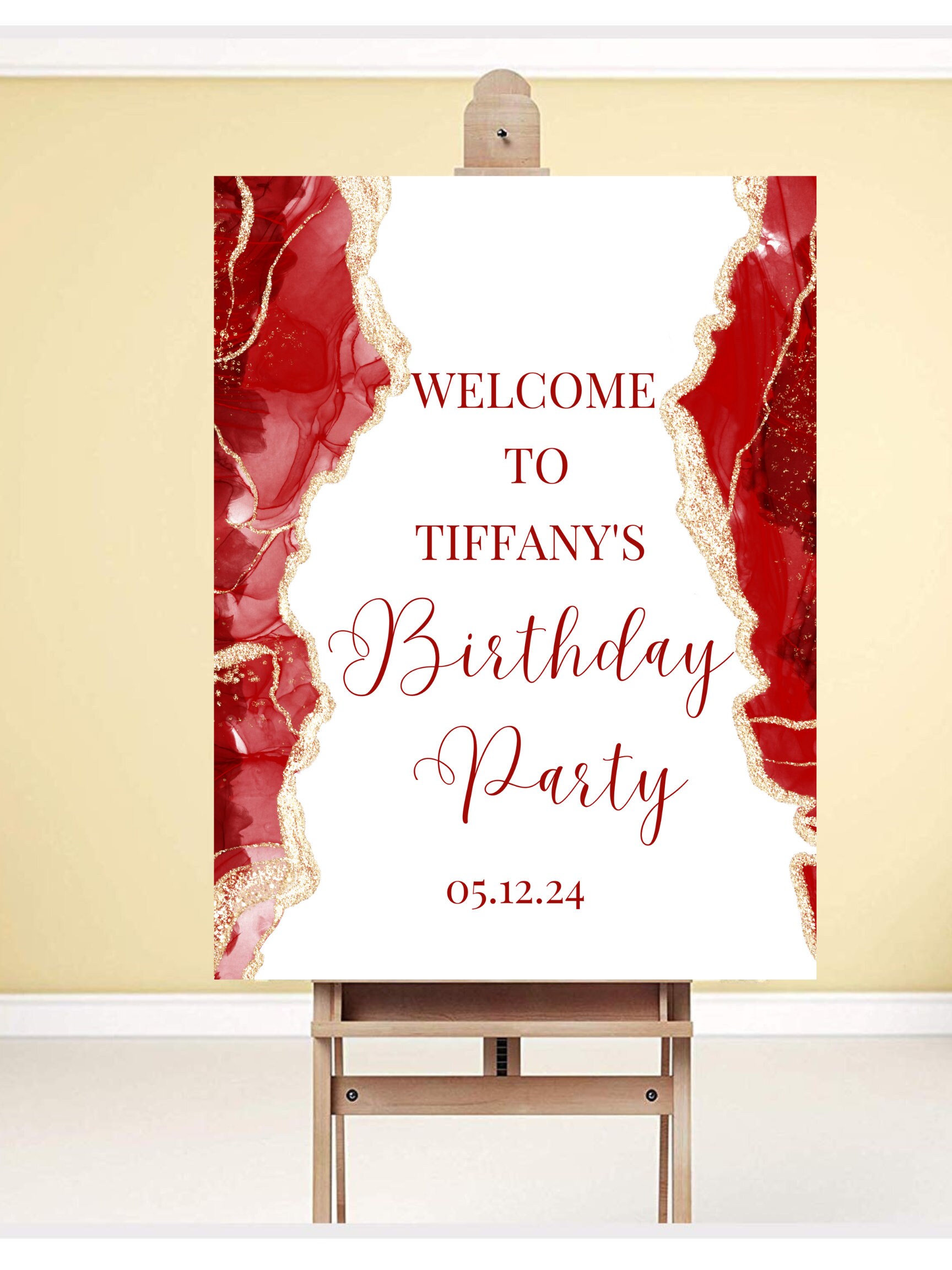 Editable Red and White Birthday Welcome Sign Agate Birthday - Etsy