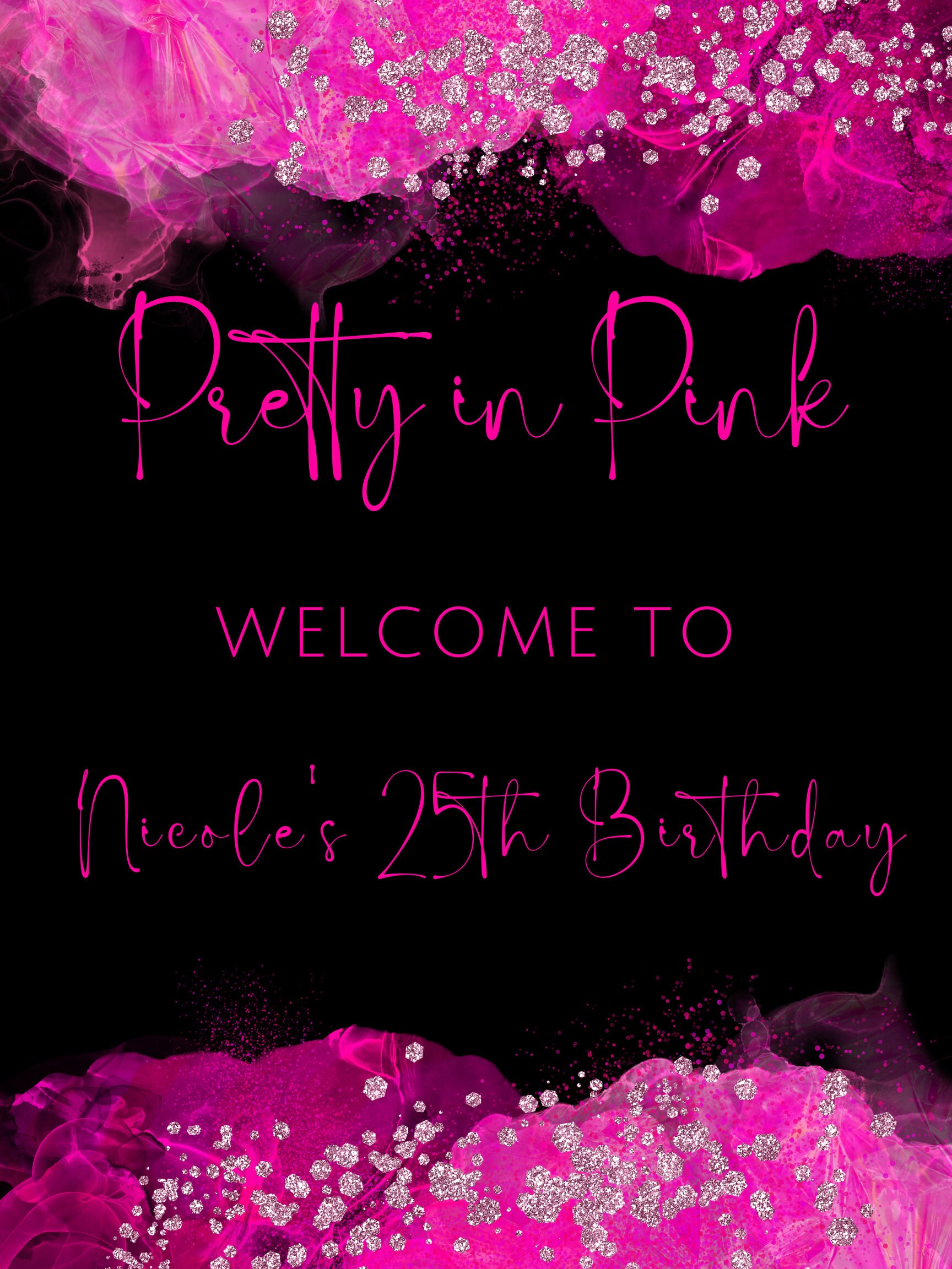 Editable Pretty in Pink Birthday Welcome Sign, Pink Glam, Pink and ...