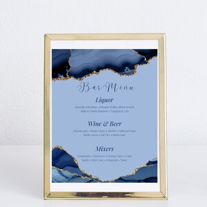 Editable Blue and Gold Bar Menu Cards Template, Full Size Menu, Table ...